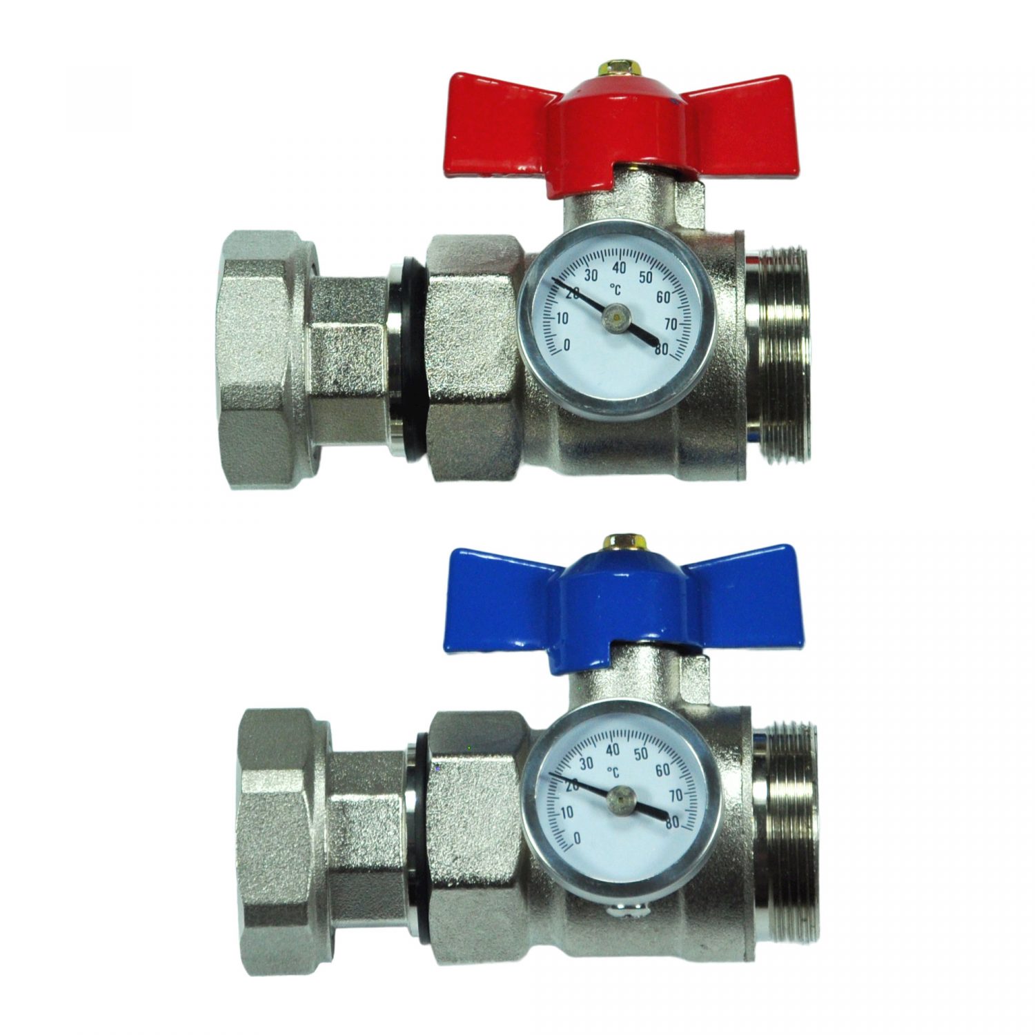 Pair Of Manifold Ball Valves With Temperature Gauge - Red & Blue For ...